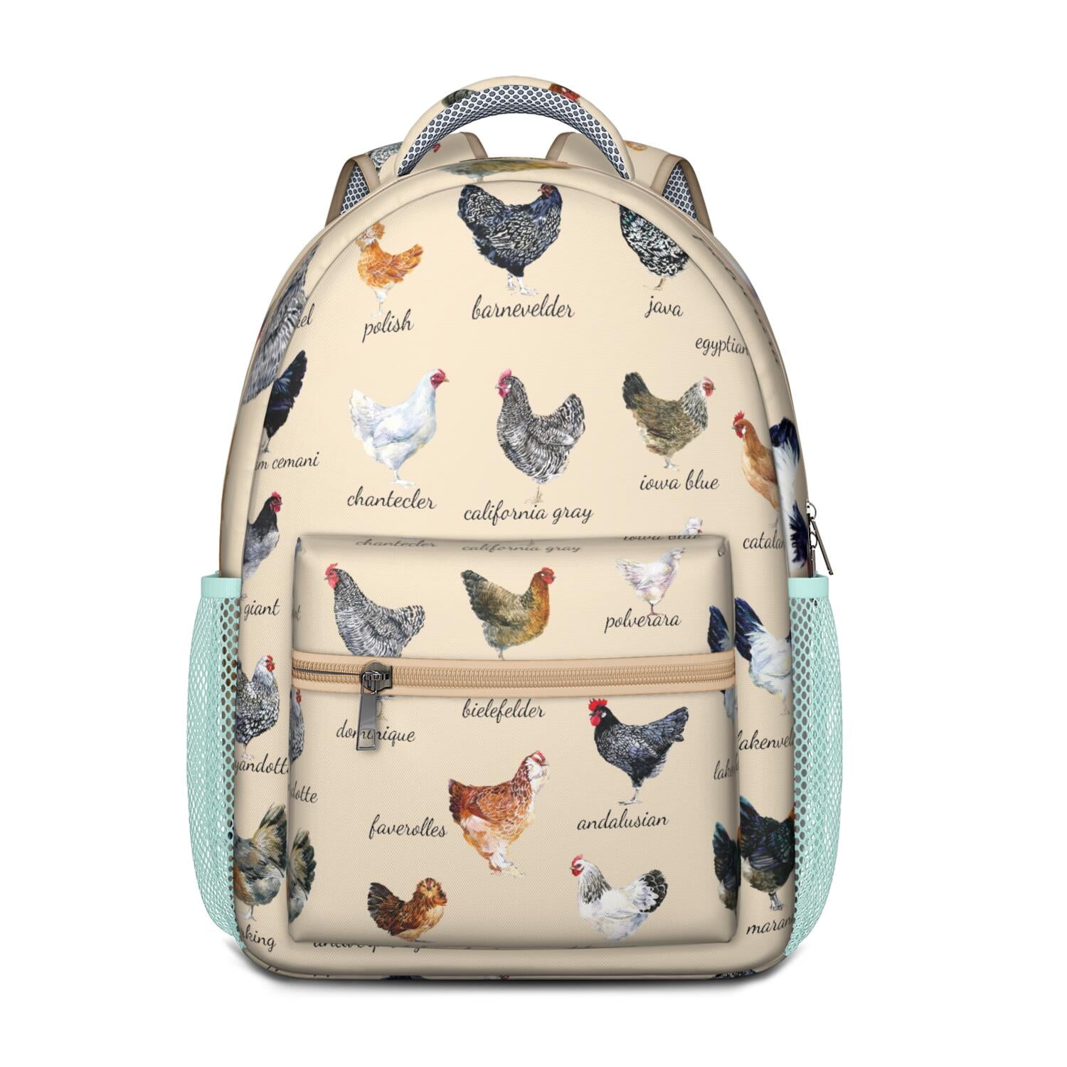 Rooster and Floral Design Backpack – Hand-Drawn Hen and Garden ...