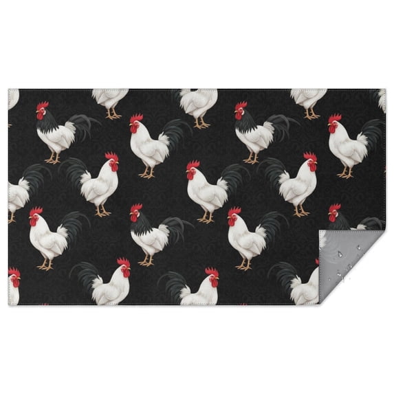 Rooster and Hen Black Pattern Waterproof Tablecloth, Rectangular Fabric ...