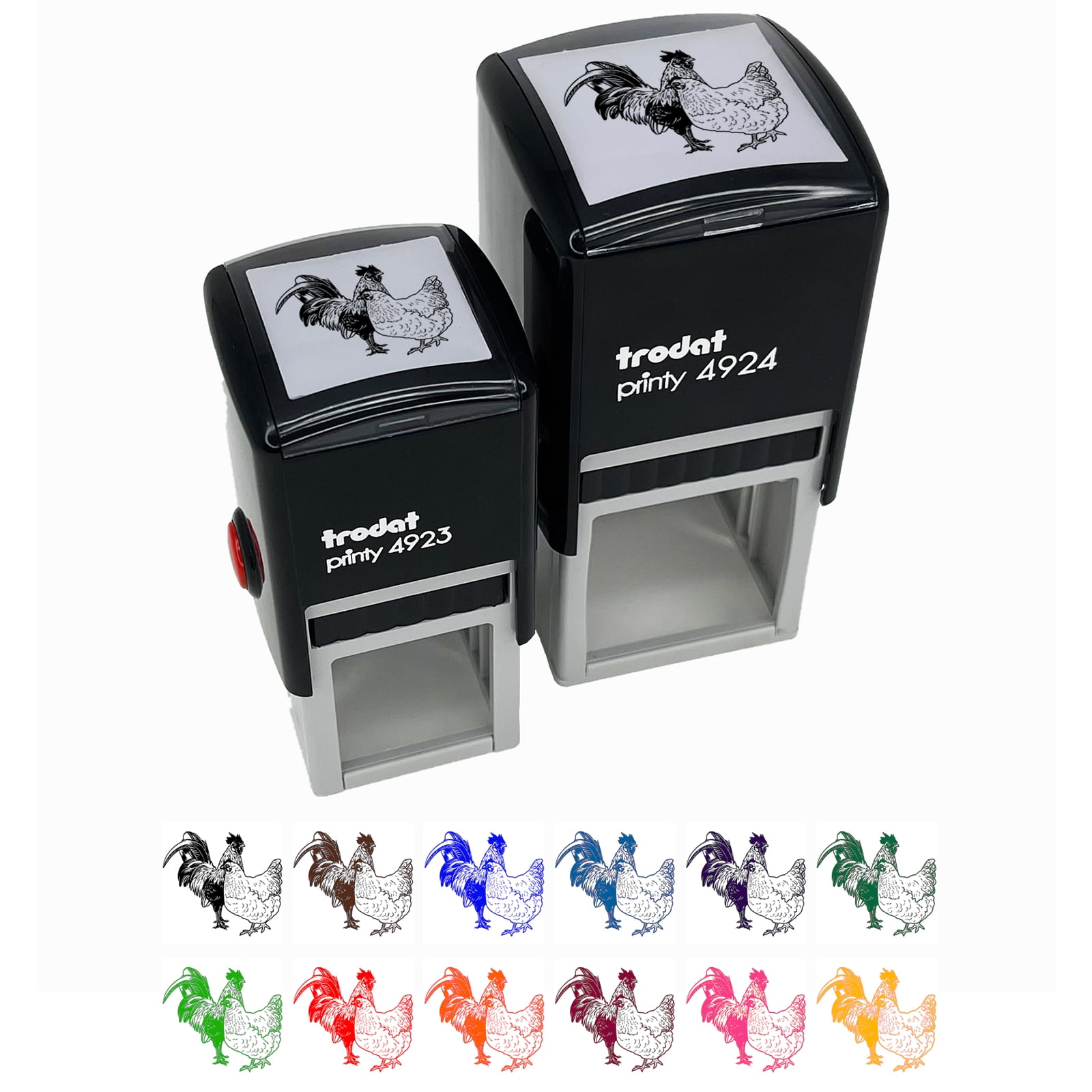 Rooster and Hen Chicken Couple Self-Inking Rubber Stamp Ink Stamper ...