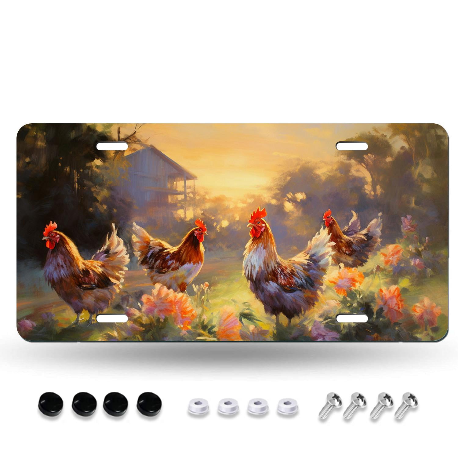 Rooster and chickens art Plate Cover, Decorative Aluminum Novelty ...