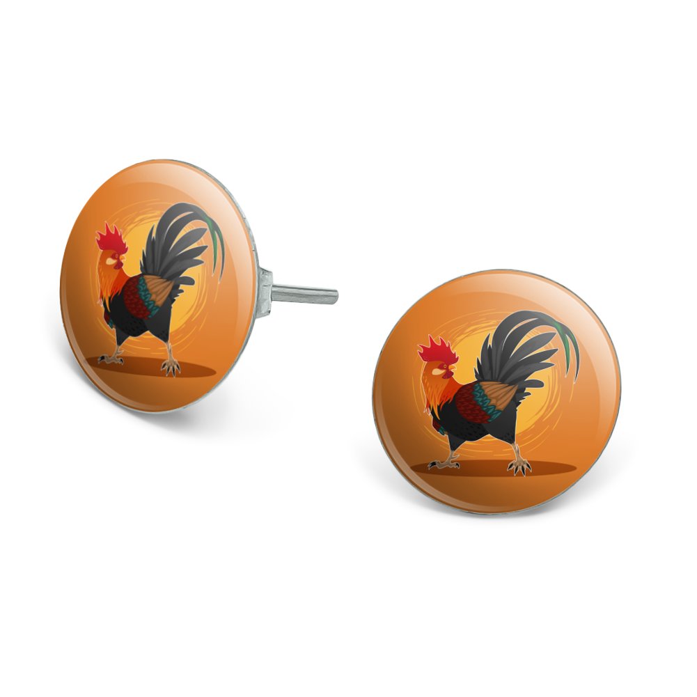 Rooster of Awesomeness Chicken Novelty Silver Plated Stud Earrings ...
