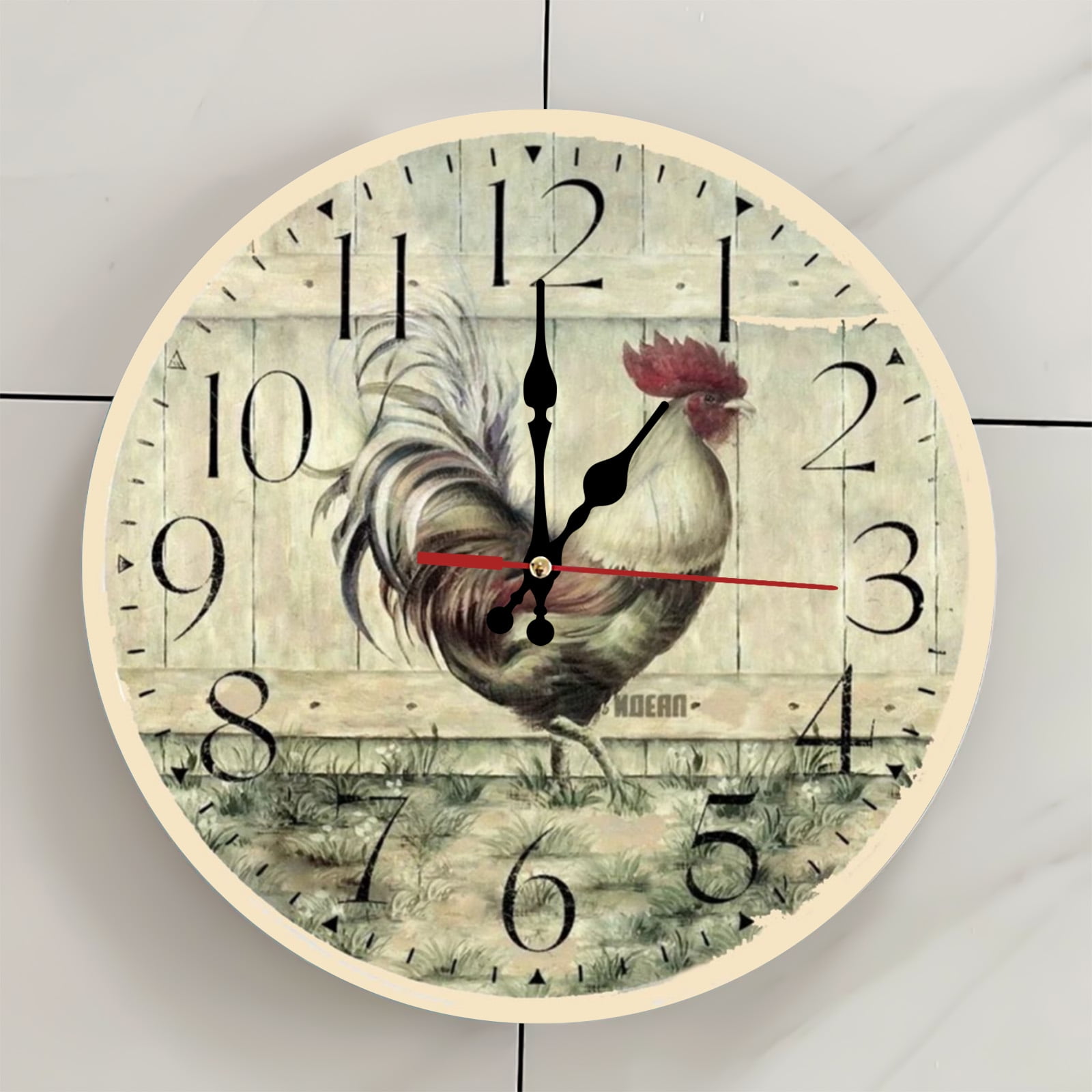 Rooster retro style Wall Clock - 12 Inch Wooden Art Hanging Clock ...