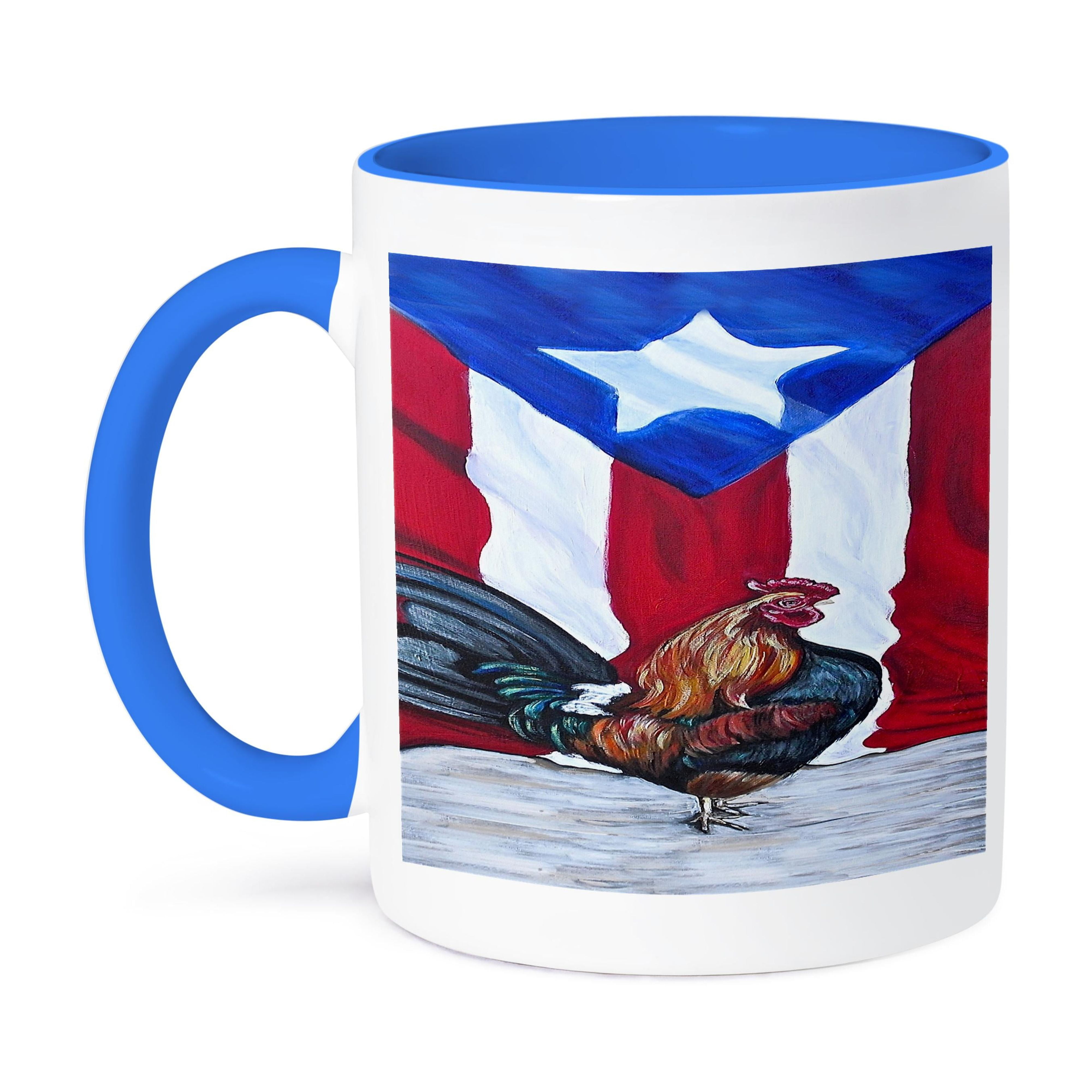 3dRose, Rooster with Puerto Rican Flag, 15oz Two-Tone Blue Mug ...