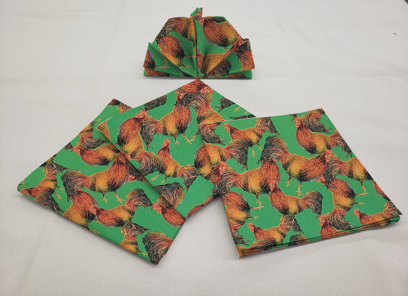 Roosters Cloth Napkins by Penny's Needful Things (Set of 8) (Green ...