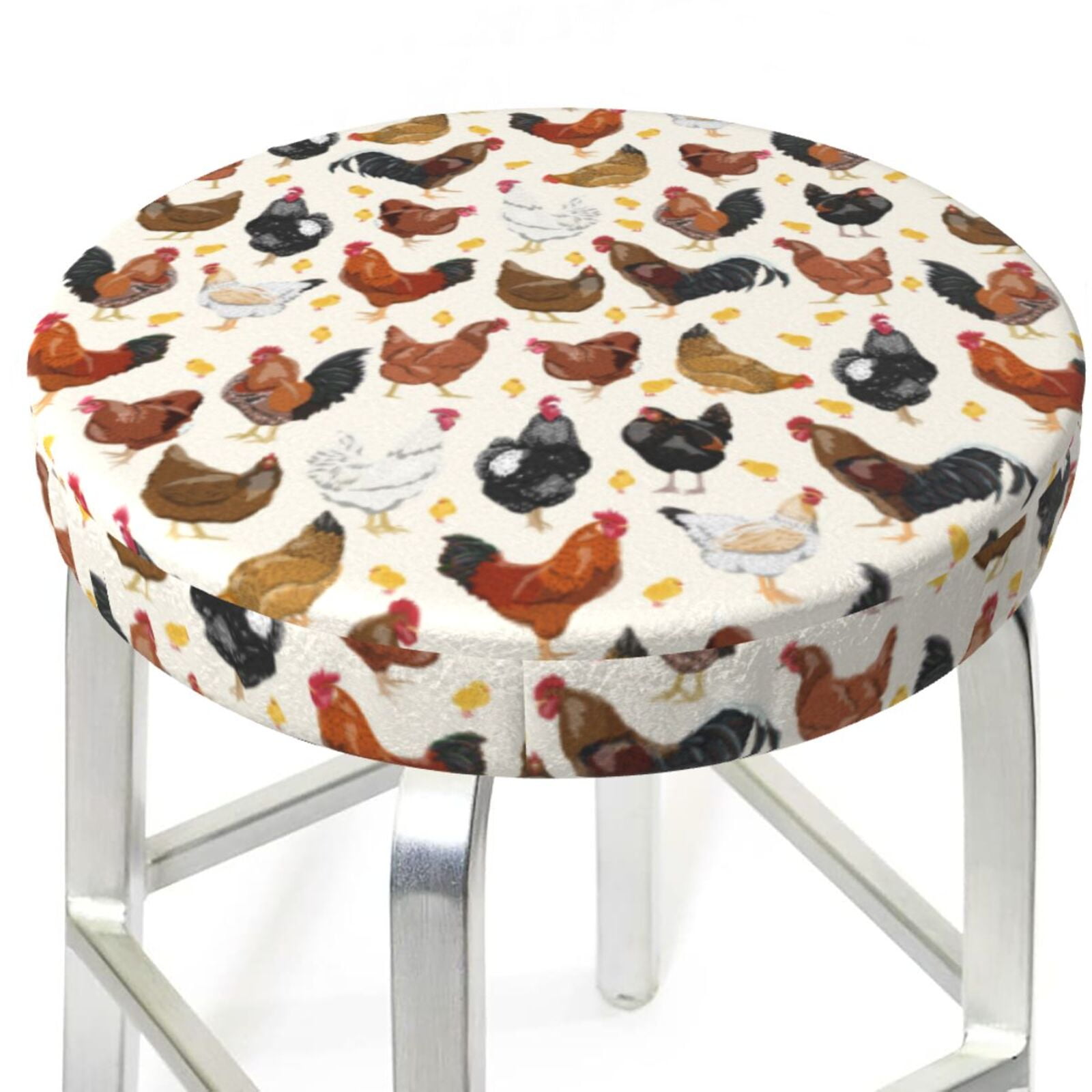 Roosters and Chickens Round Bar Stool Covers, Soft Velvet Bar Stool ...