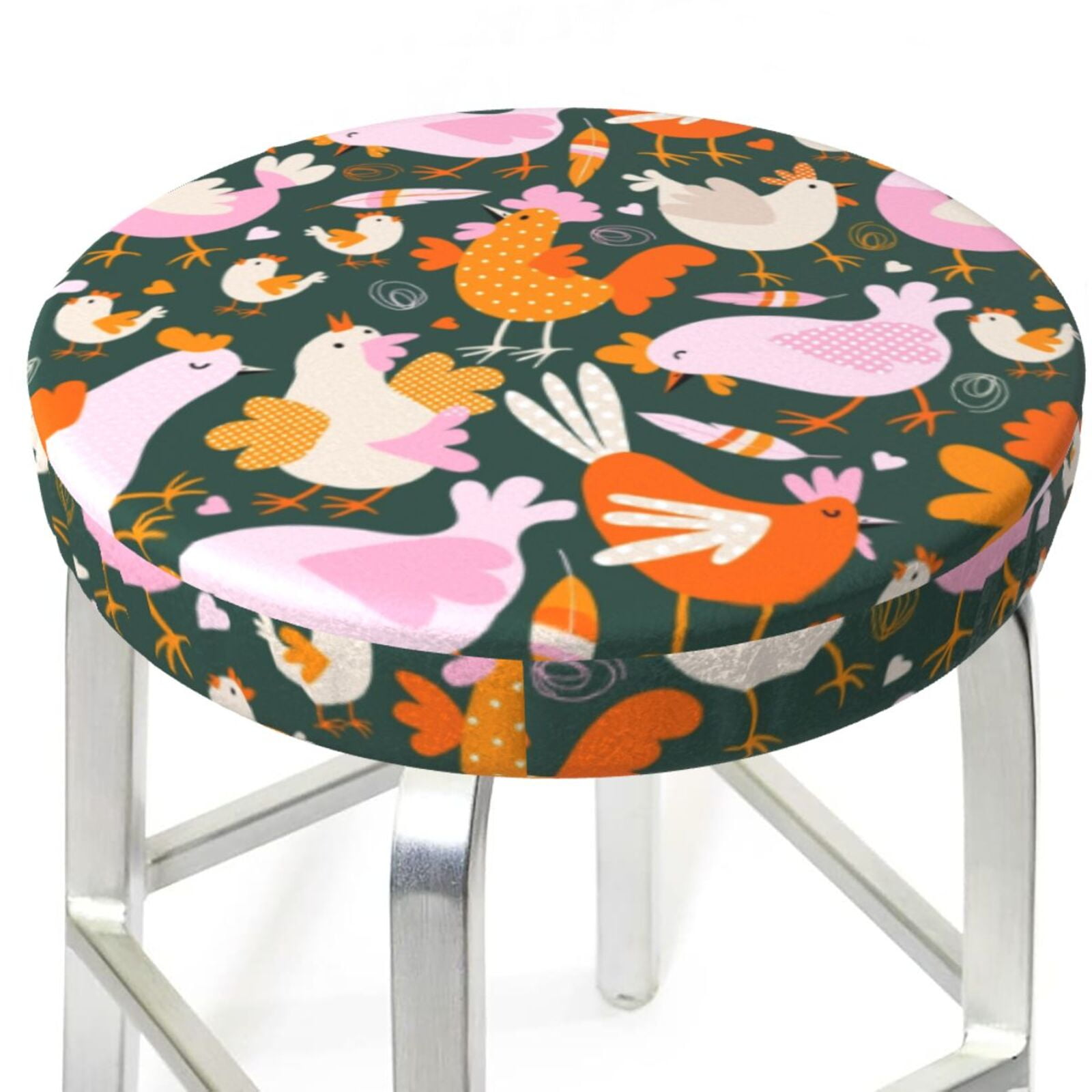 Roosters and Chicks Round Bar Stool Seat Covers, Elastic Round Chair ...