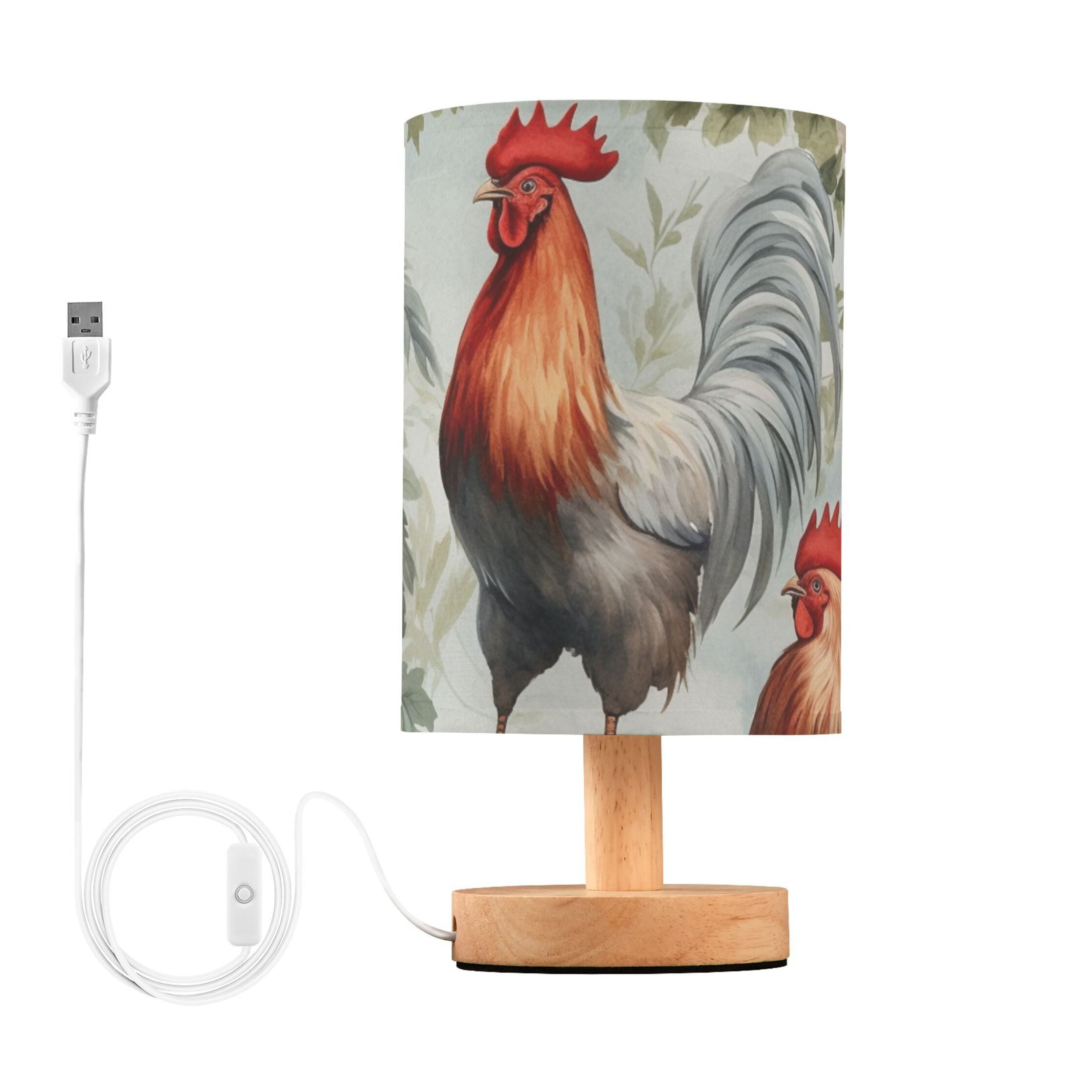 Roosters and Flowers Bedside Table Lamp LED Warm Lights with USB ...