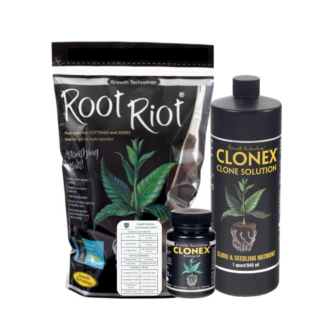 Root Riot 100ct Cubes, CloneX Gel 100mL, CloneX Solution Qt (Bundle ...