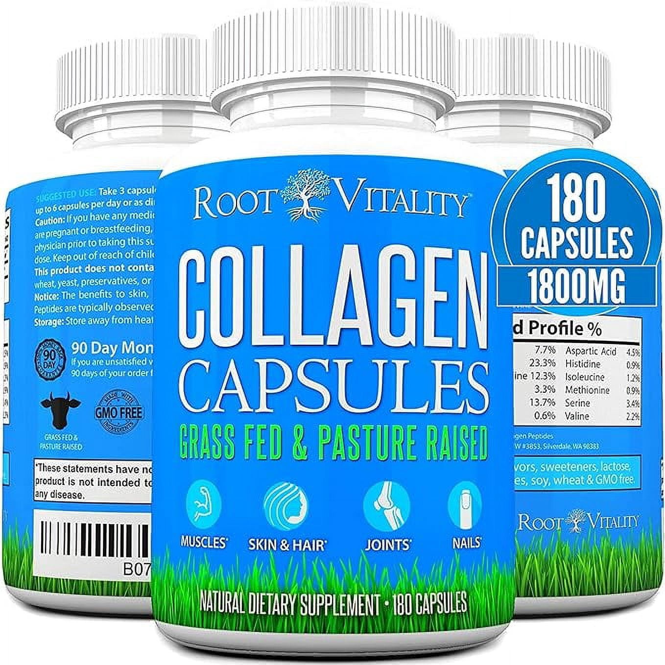 Root Vitality Collagen Capsules - Collagen Pills, 180 Count, for Skin ...