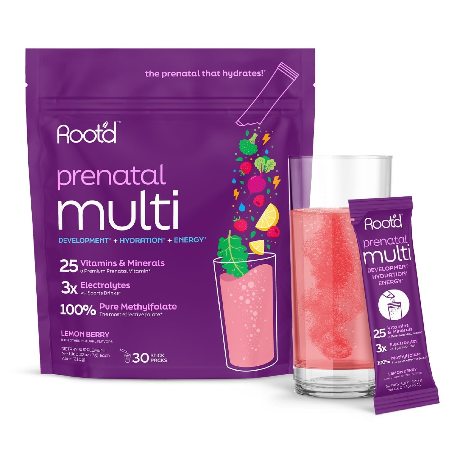 Root'd Prenatal Multivitamin Powder - 25 Vitamins & Minerals with 3x ...