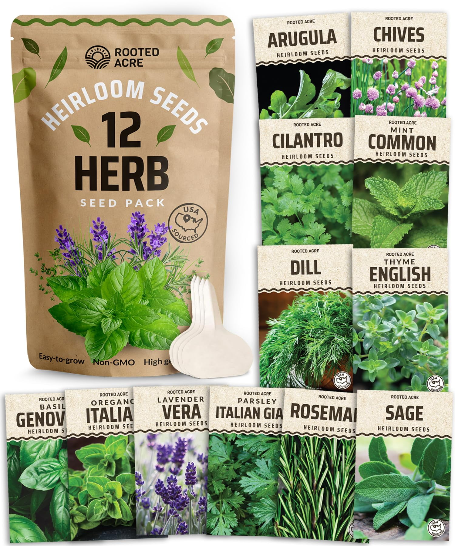 Rooted Acre 12 TWE5 Herb Culinary Herb Seed Vault - Herb Garden Seeds ...