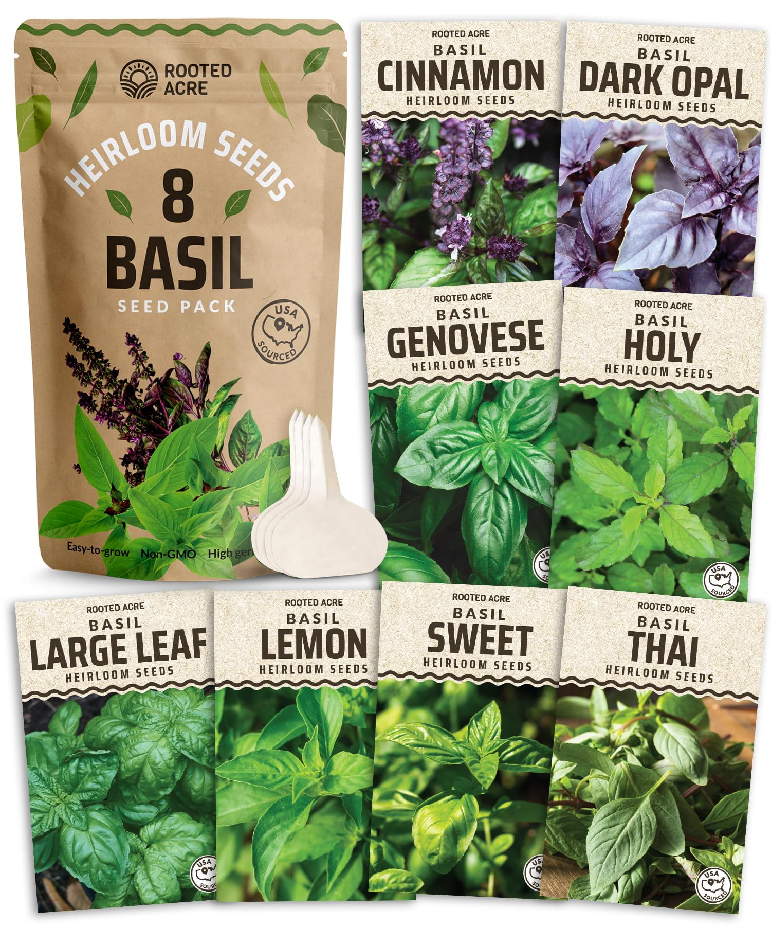 Rooted Acre 8ITSC Basil Herb Seeds Pack - 4,000+ 𝗡𝗢𝗡-𝗚𝗠𝗢 𝗨𝗦𝗔 Heirloom ...