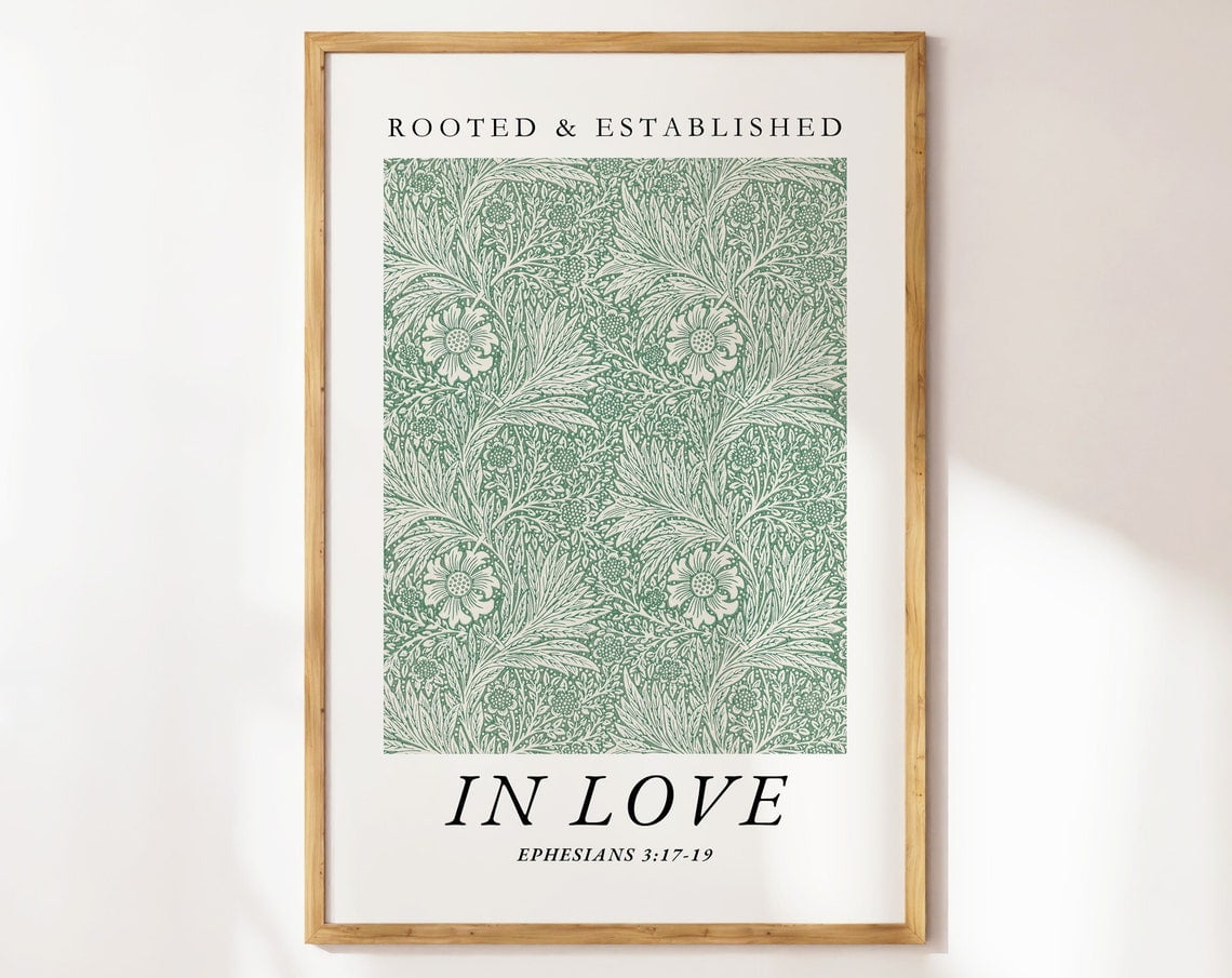 Rooted And Established In Love Christian Wall Art Vintage Floral ...