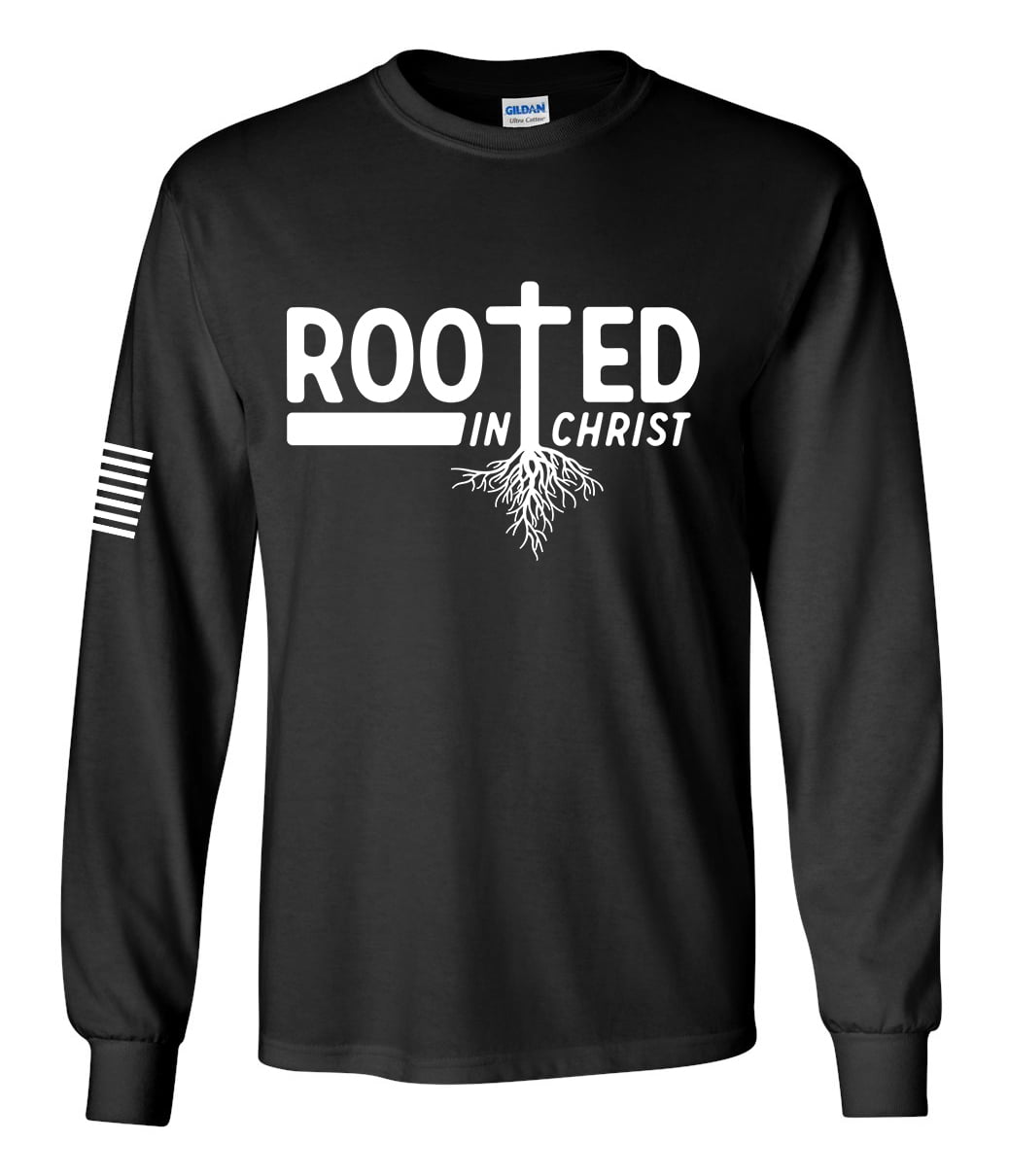 Rooted In Christ Tree Roots Mens Christian Long Sleeve T-shirt Long ...