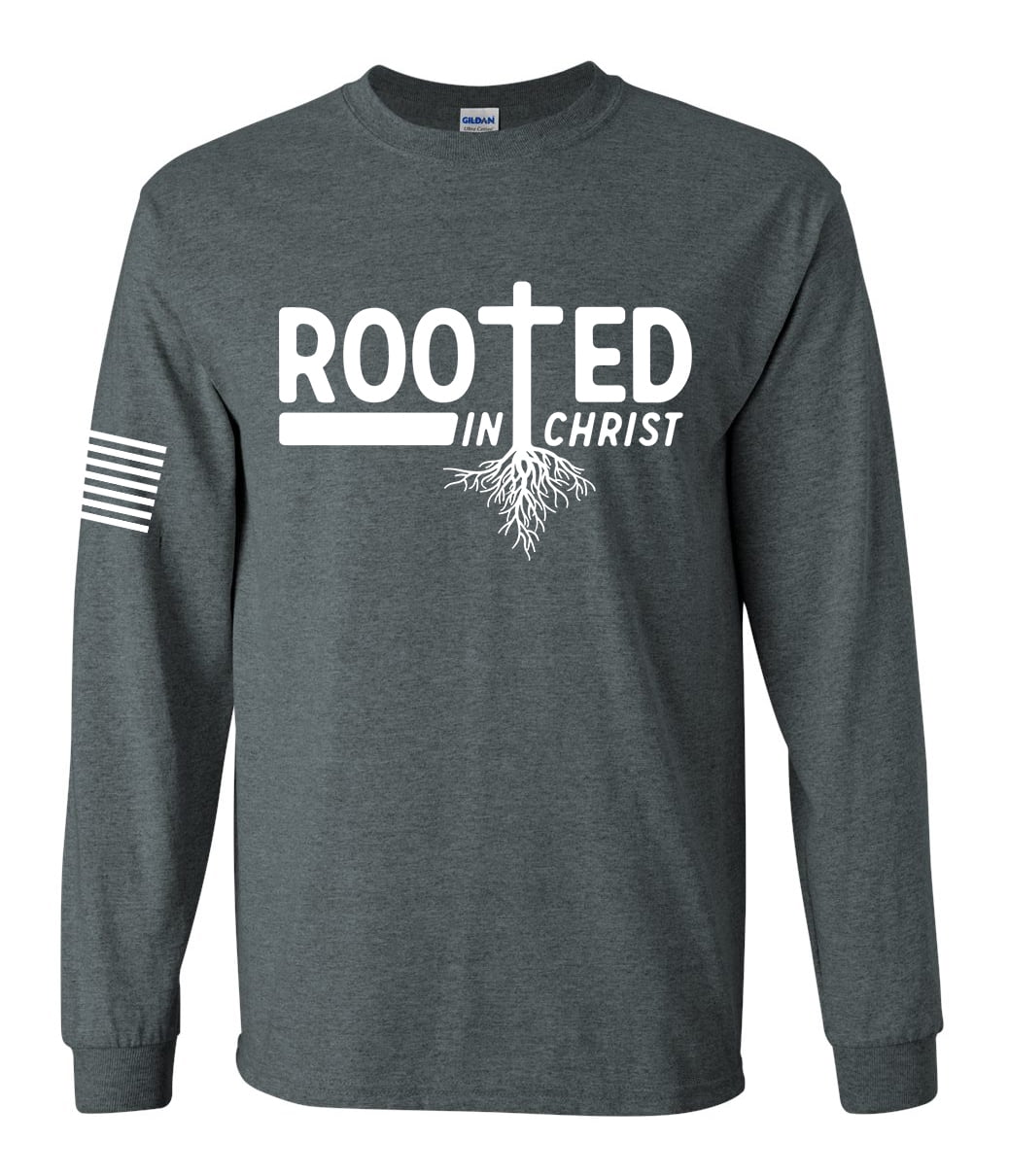 Rooted In Christ Tree Roots Mens Christian Long Sleeve T-shirt Long ...