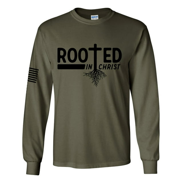 Rooted In Christ Tree Roots Mens Christian Long Sleeve T-shirt Long ...