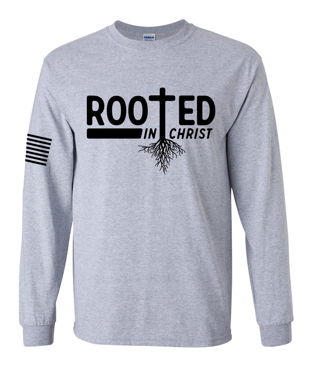 Rooted In Christ Tree Roots Mens Christian Long Sleeve T-shirt Long ...