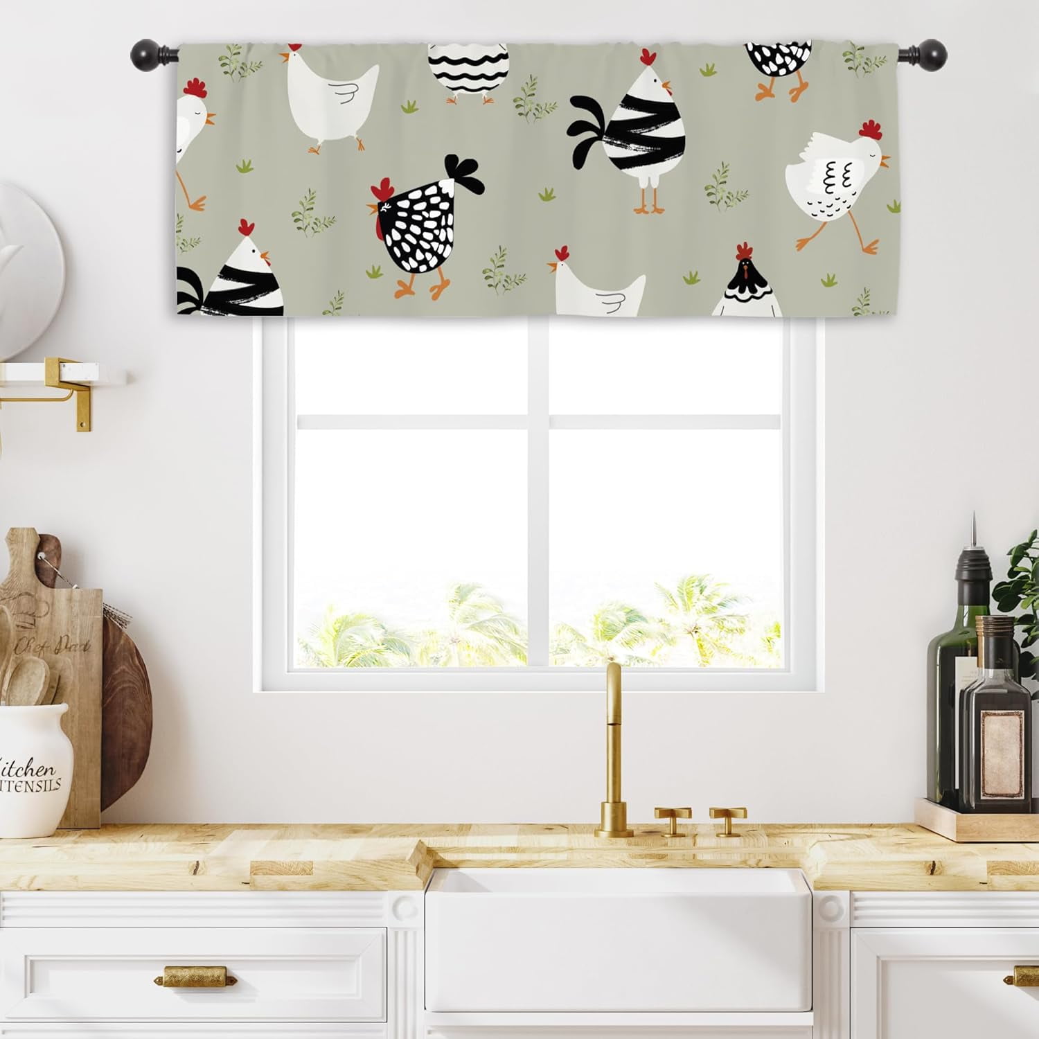 Rooter Chicken Cute Kitchen Curtain Valance 54W x 18H Rod Pocket ...