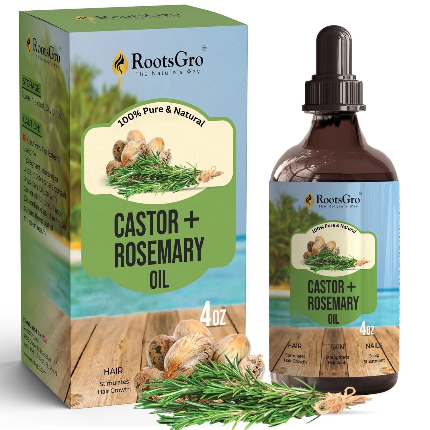 RootsGro Castor & Rosemary Natural Hair Oil | Strengthens, Nourishes ...