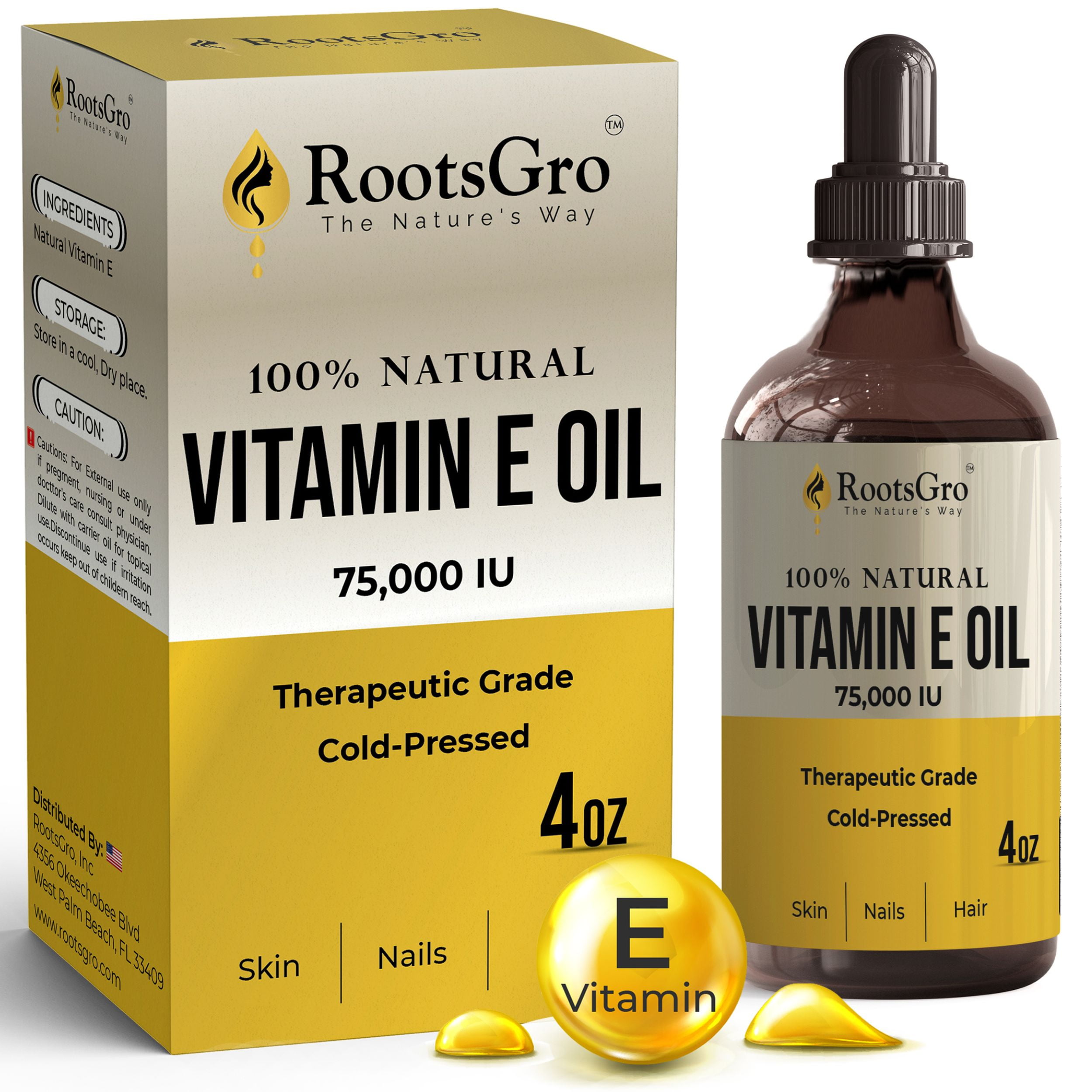 RootsGro Vitamin E Skin Oil | Nourish, Repair, Rejuvenate | 100% ...