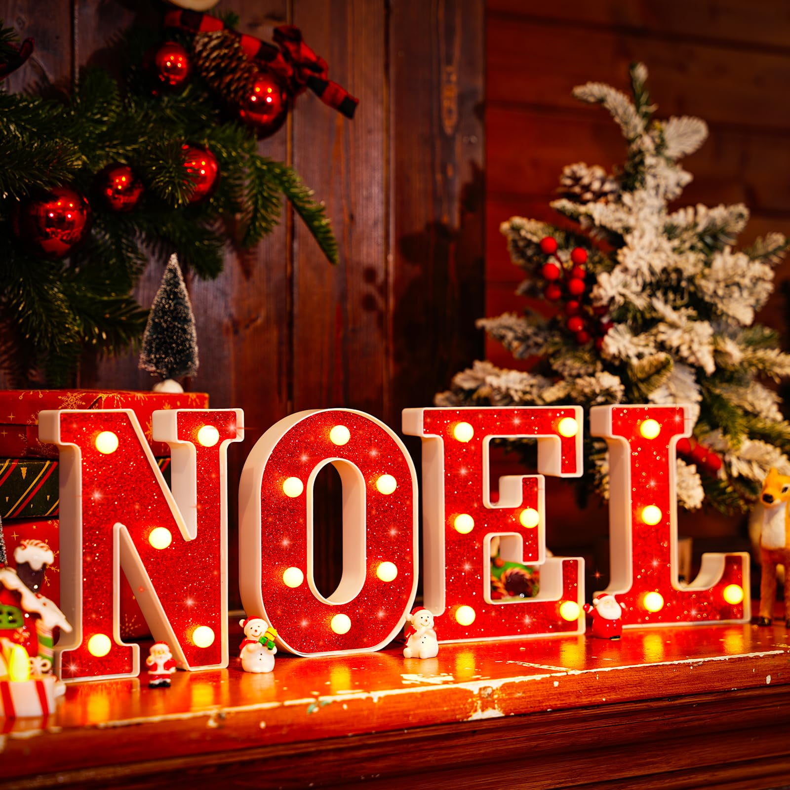 Roowest 4 Pack Christmas Light up Noel Sign LED Noel Letter Glitter ...