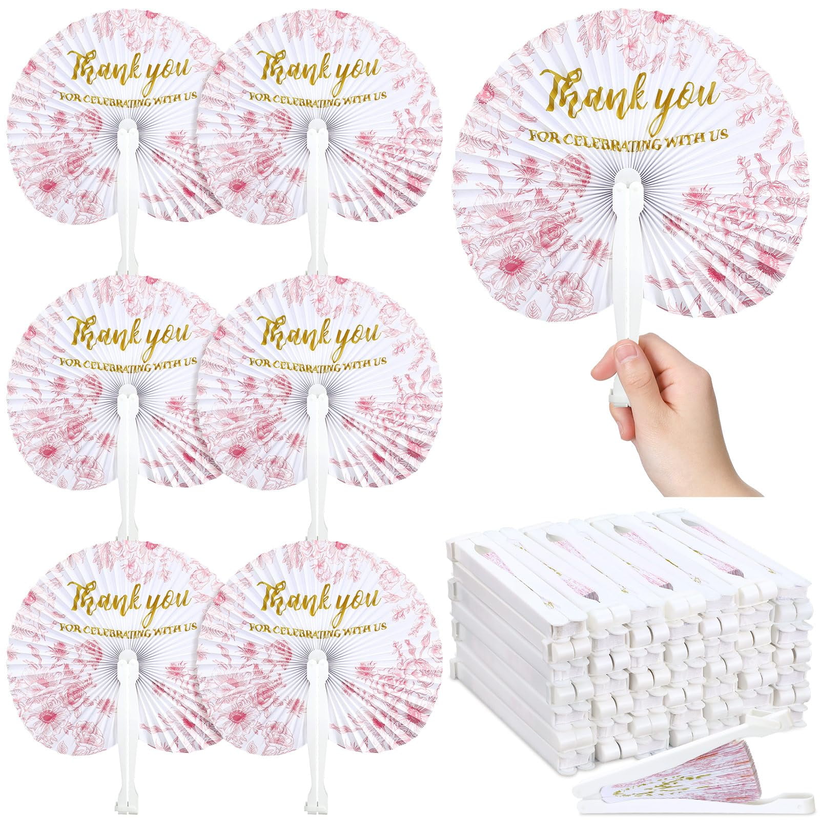 Roowest 48 Pcs Wedding Hand Fans for Guests Bulk Floral Folding ...
