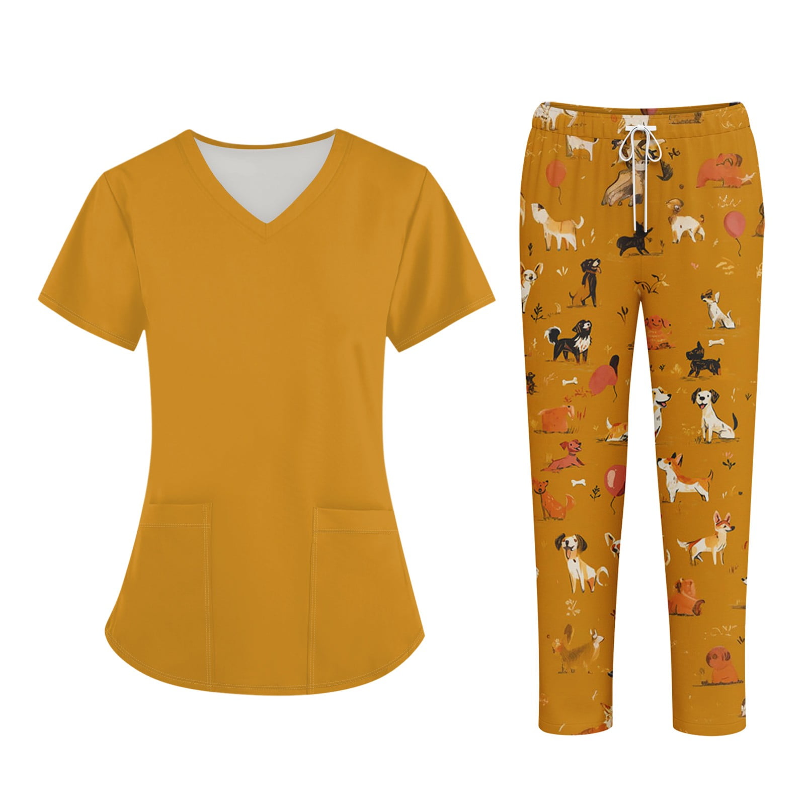 Ropa De Enfermera,Scrubs For Women Set Short Sleeve Animal Flower ...