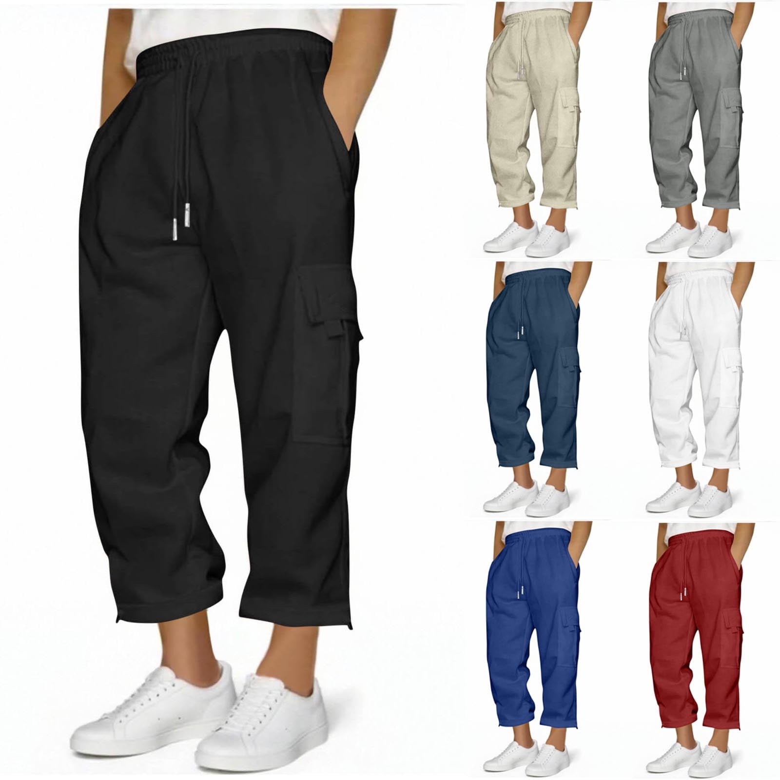 Ropa de Verano Para Mujer! QATAINLAV Mens Casual Cargo Shorts 3/4 Relaxed Fit Below Knee Capri ...