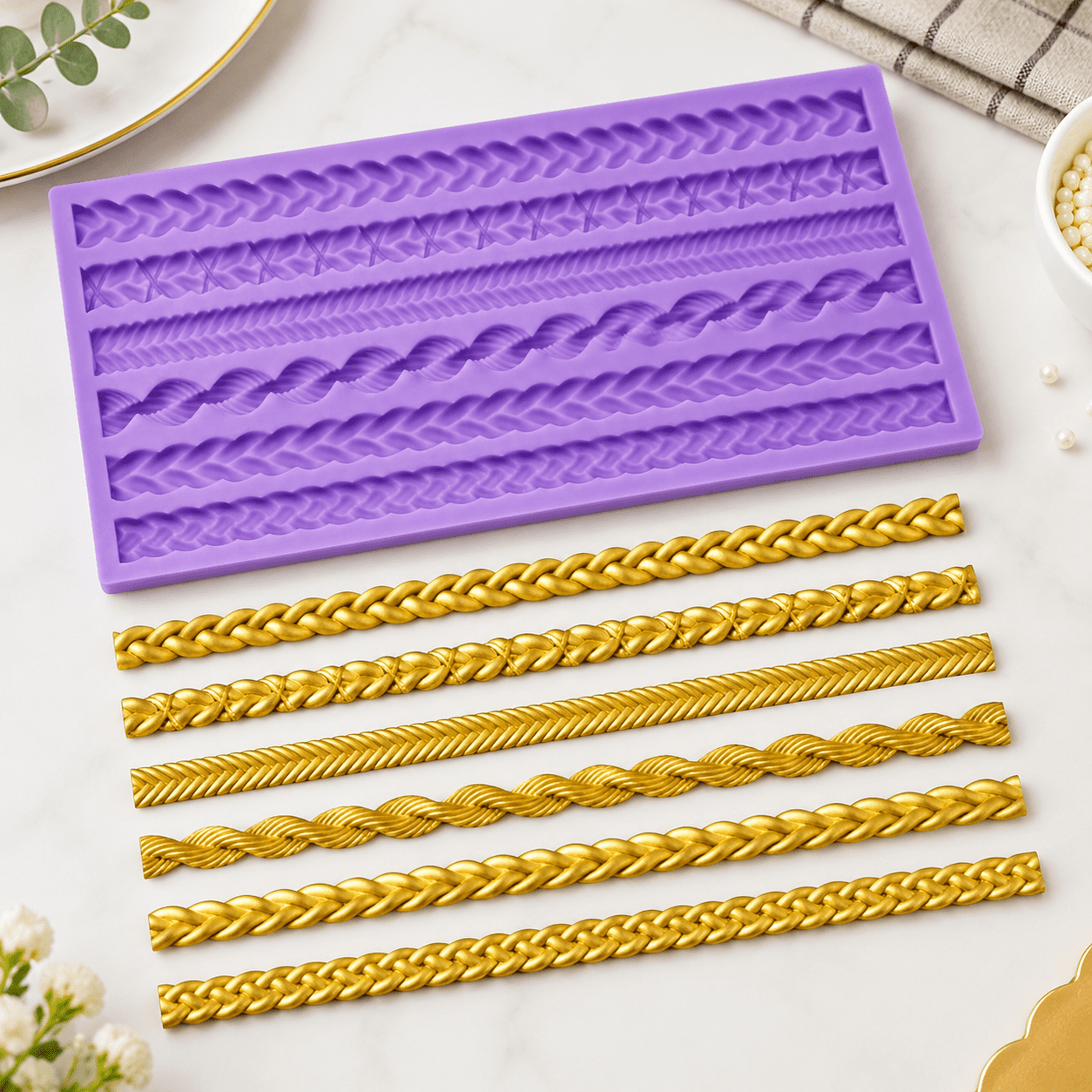 Rope Braid Cake Border Silicone Fondant Mold, 19x8.8 cm, Purple ...