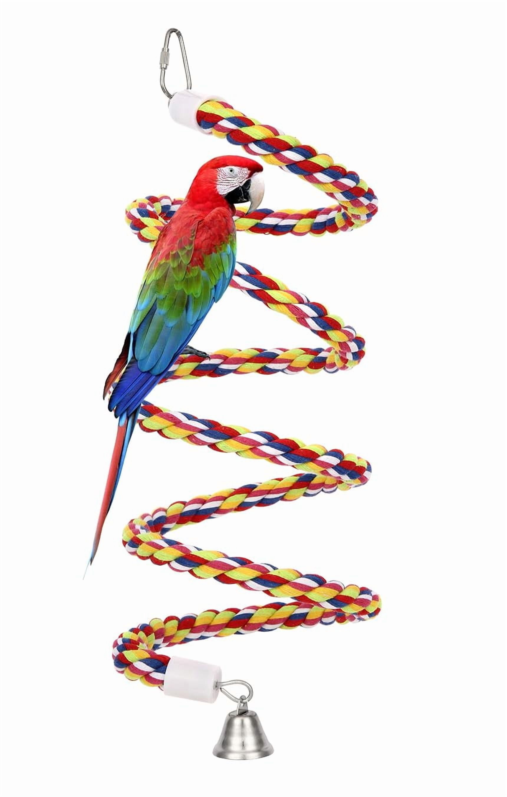 Rope Bungee Perch Bird, 43inch Pure Natural Colorful Bead Cage Chewing ...