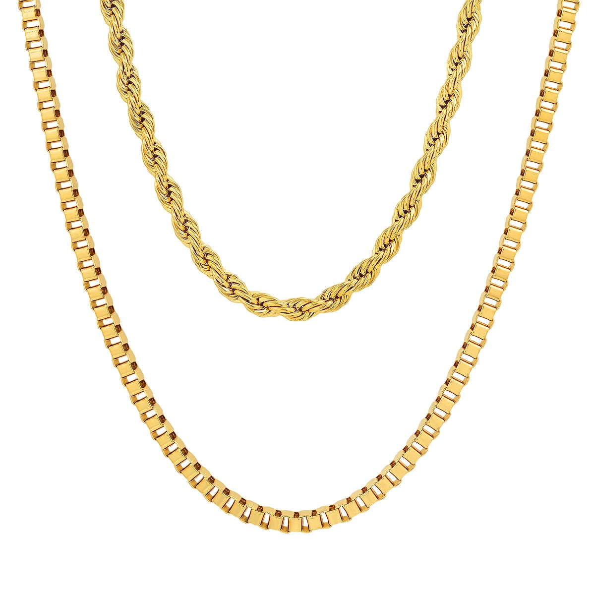 Rope Chain + Box Chain Layered Necklace Stack - Walmart.com