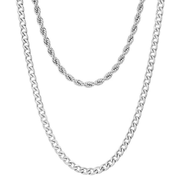 Rope Chain + Cuban Link Layered Necklace Stack - Walmart.com