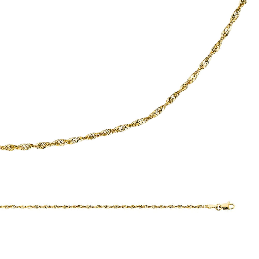 Rope Chain Solid 14k Yellow Gold Necklace Diamond Cut Twisted Genuine ...