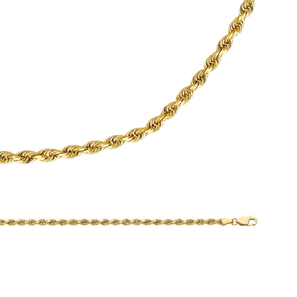 Rope Chain Solid 14k Yellow Gold Necklace Diamond Cut Twisted Polished ...