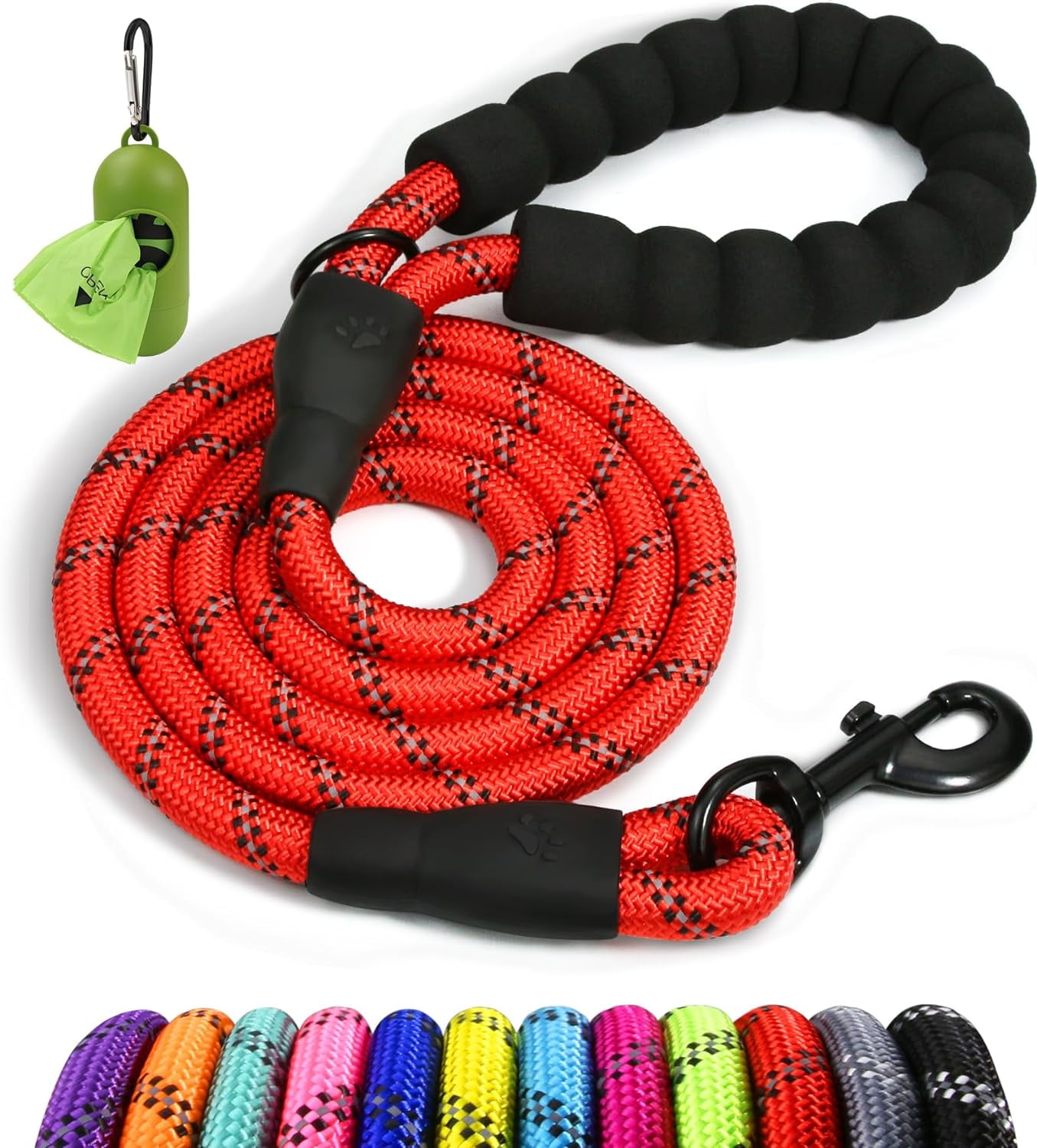 Rope Dog Leash 5 FT with Comfortable Padded Handle, Highly Reflective ...