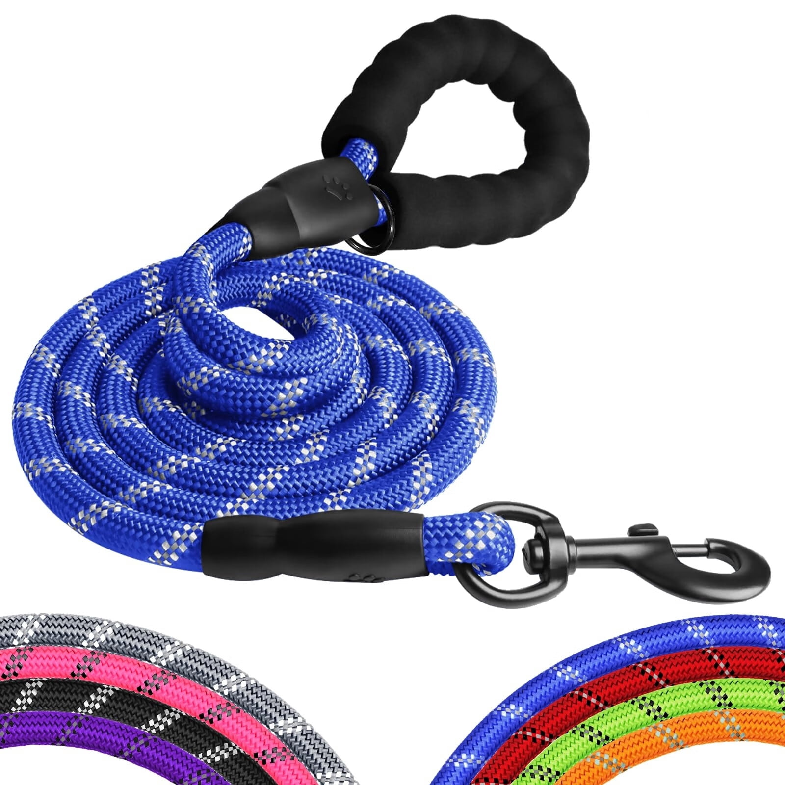 Rope Dog Leash 5ft Long,Traffic Padded Two Handle,Heavy Duty,Reflective ...
