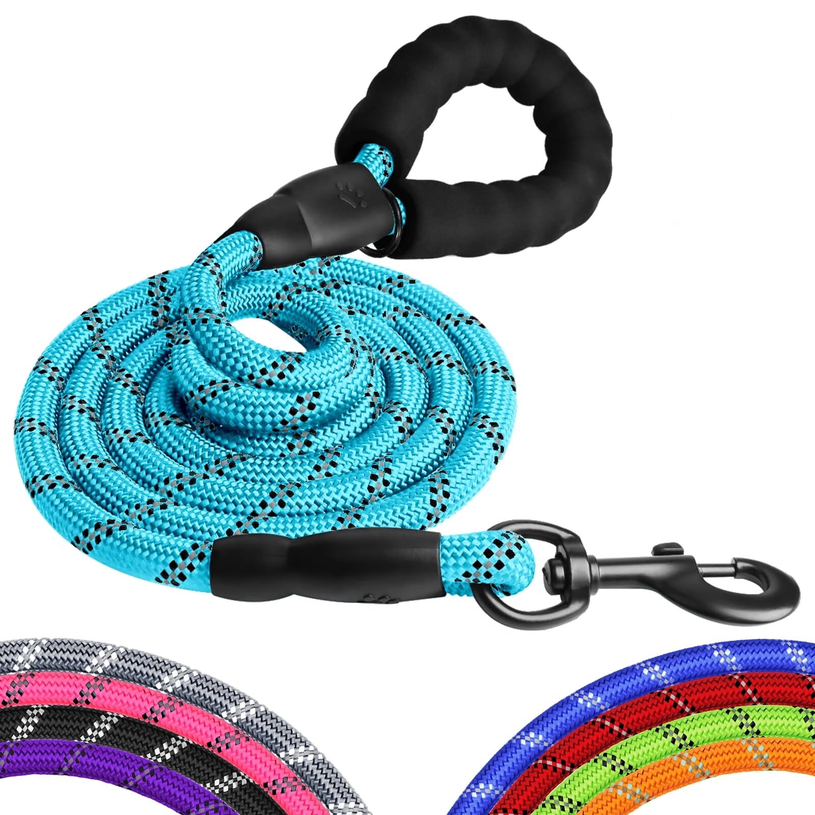 Rope Dog Leash 5ft Long,Traffic Padded Two Handle,Heavy Duty,Reflective ...