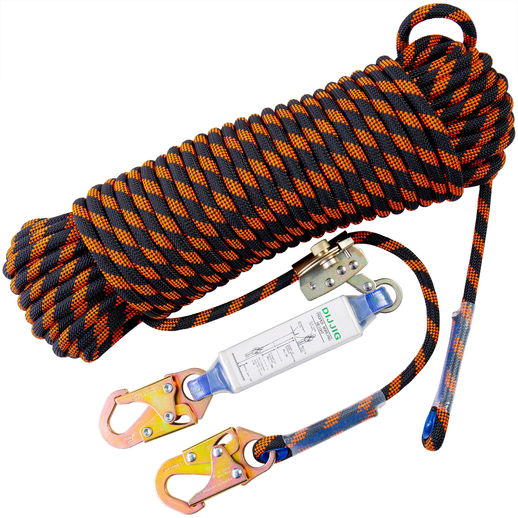 Rope Harness Safety Lanyard 50ft Vertical Roofing Rope With Grab Snap ...