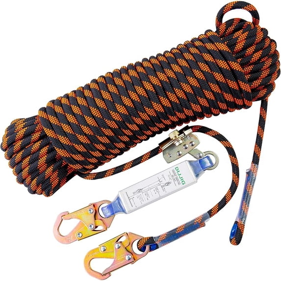 Rope Harness Safety Lanyard 50ft Vertical Roofing Rope With Grab Snap ...
