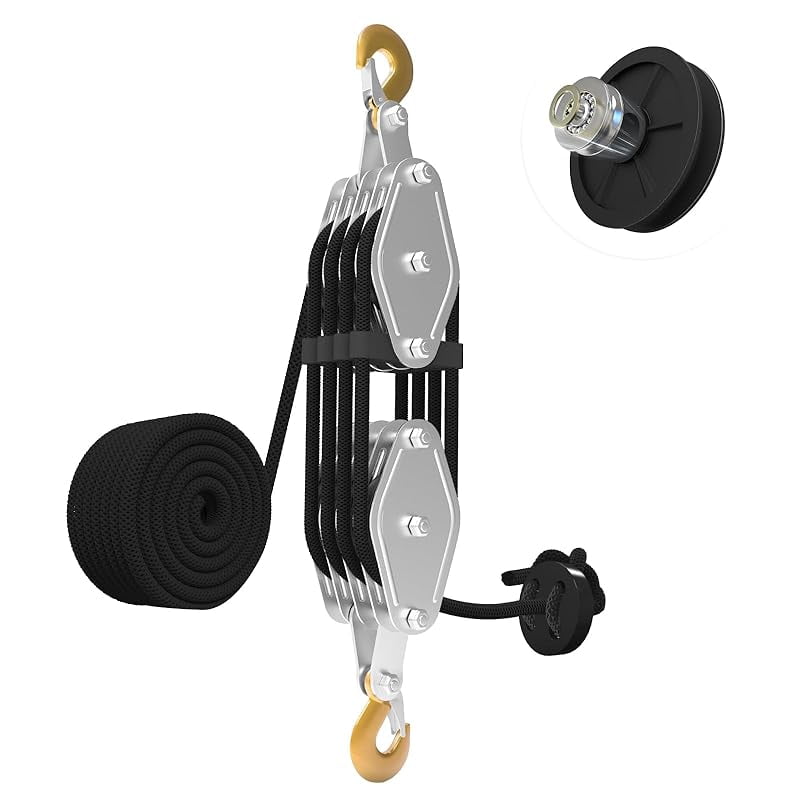 Rope Hoist Pulley System, 4400LB Pulley Block and Tackle, 8:1 Ratio ...