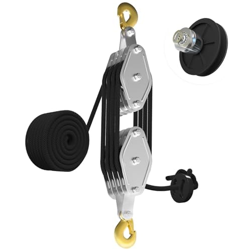 Rope Hoist Pulley System, 4400LB Pulley Block and Tackle, 8:1 Ratio ...
