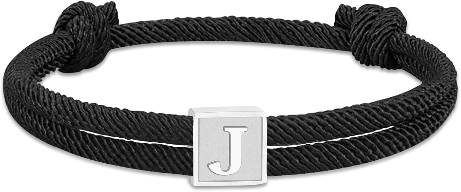 Rope Initial Bracelet for Men Boys, Stainless Steel A-Z Letter Charm ...