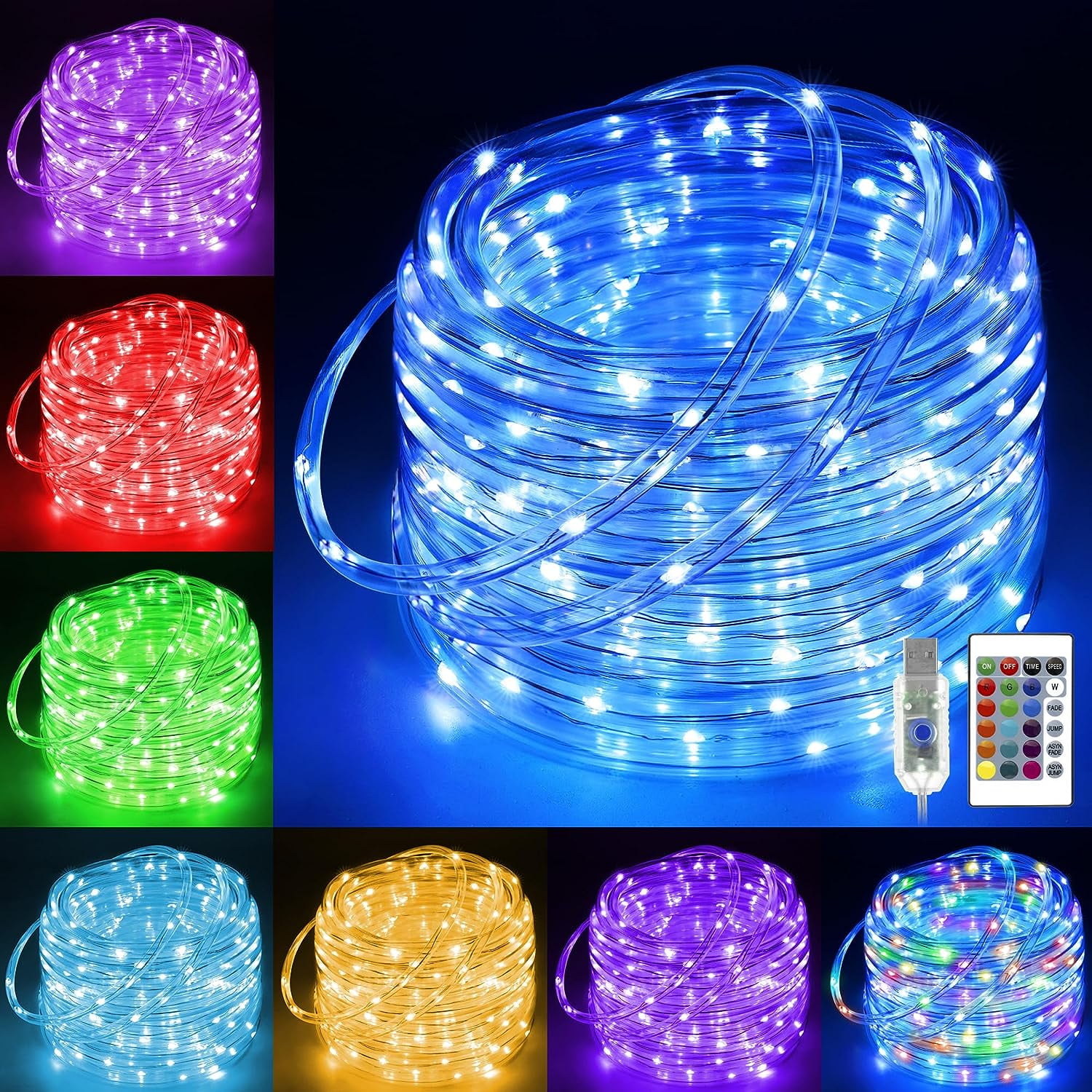 Rope Lights Outdoor 16 Color Changing, 33FT 100 LED Waterproof String ...