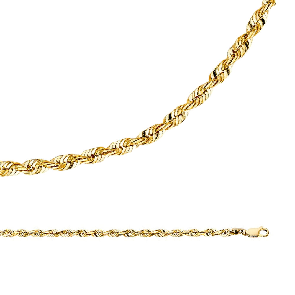 Rope Necklace Solid 14k Yellow Gold Chain Twisted Diamond Cut Genuine ...