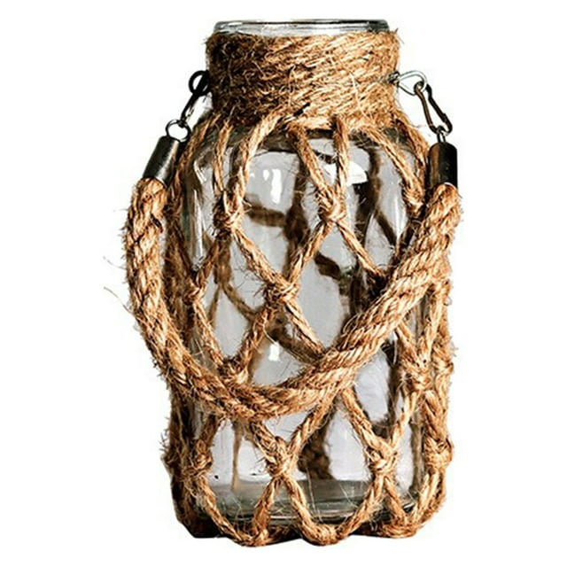 Rope Net Dry Flower Glass Vase Wicker Vase Rustic Hanging Mason Jar ...