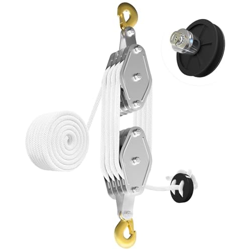 Rope Pulley Hoist with Metal Bearing 4400 LB, 8:1 Pulley Block and ...