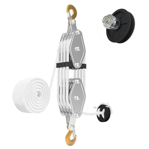 Rope Pulley Hoist with Metal Bearing Rope Guide 4400 LB, 8:1 Pulley ...