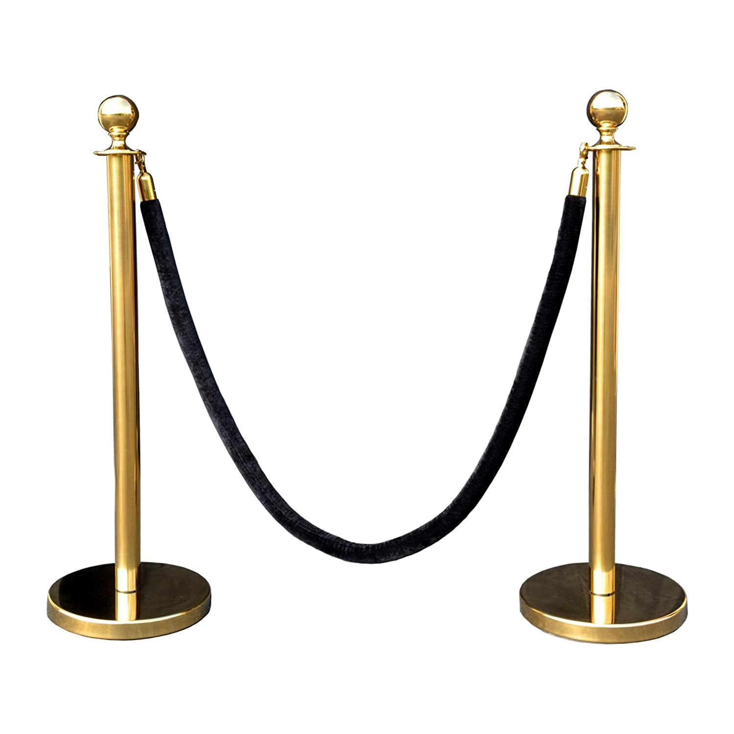 Rope Stanchion Set in 3 PCS, 72" Black Velour Rope & Crown Top, Gold ...