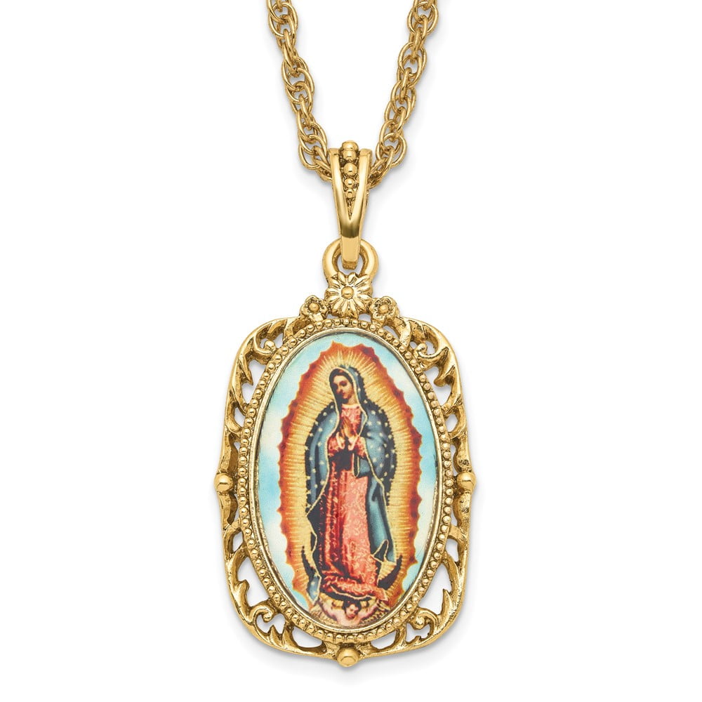 Rope Themed Necklace Chain Symbols of Faith Gold-tone Enameled Our Lady ...