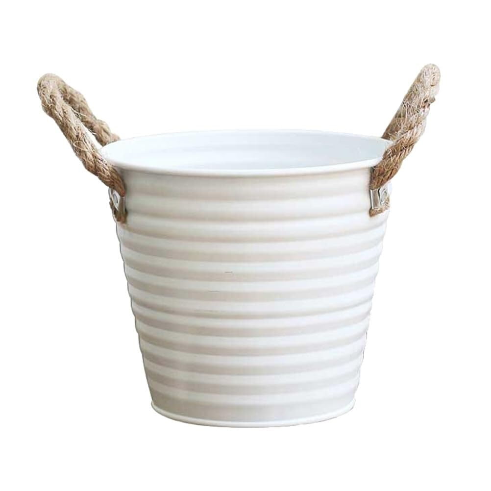 Rope Tin Flower Pot White Plant Pots French Flower Bucket Galvanized ...